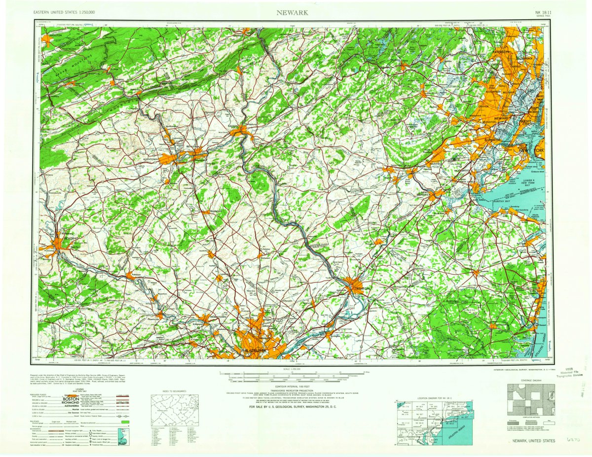 Newark, NJ-PA-NY (1964, 250000-Scale) Map by United States Geological ...