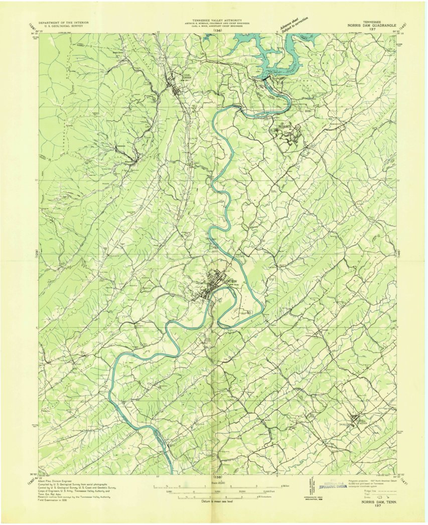 Norris Dam, TN (1936, 48000-Scale) Map by United States Geological ...
