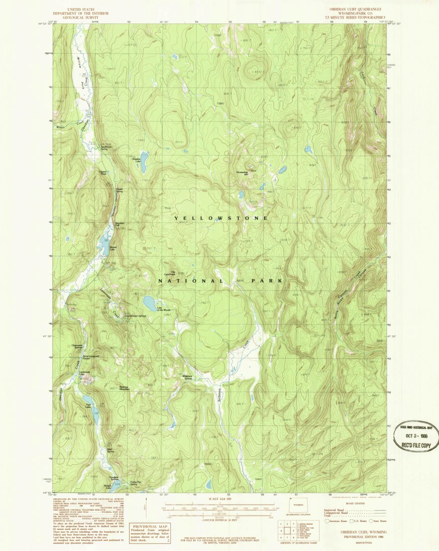 Obsidian Cliff, WY (1986, 24000-Scale) Map by United States Geological ...