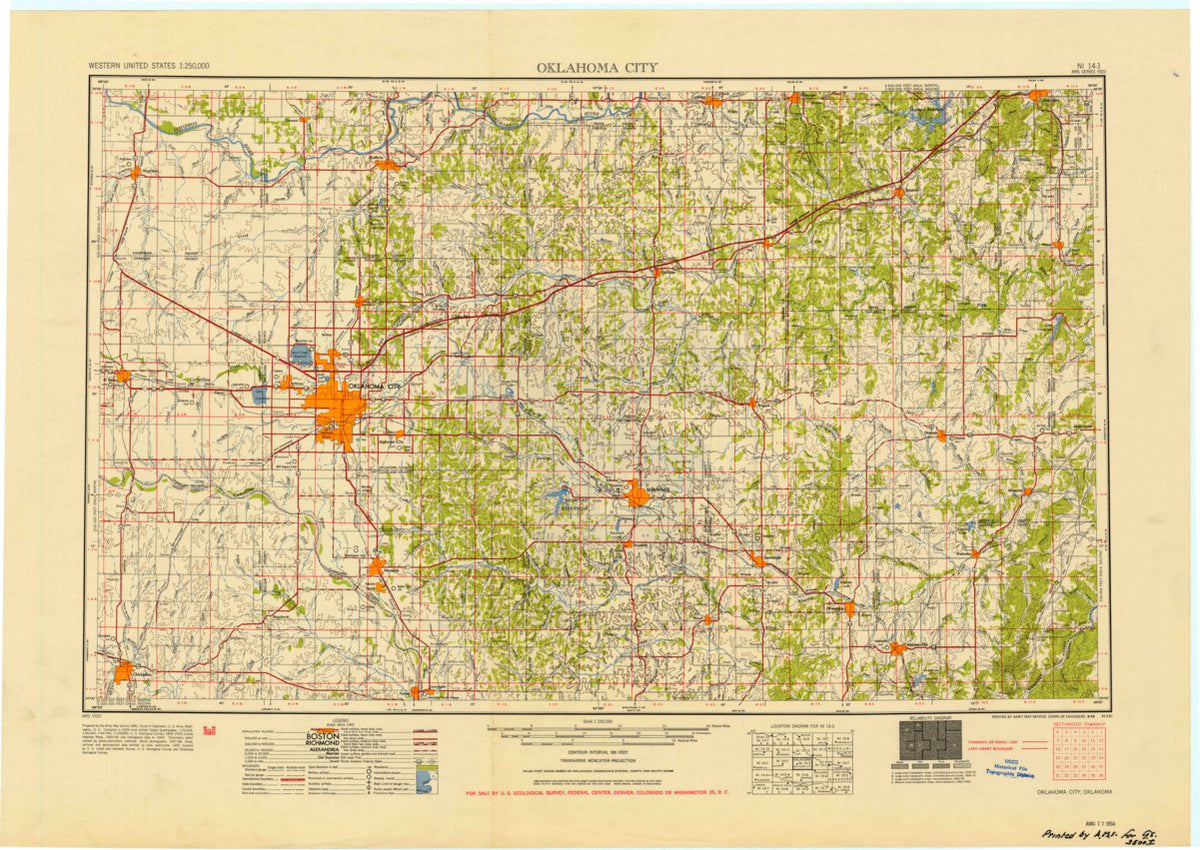 Oklahoma City, OK (1954, 250000-Scale) Map by United States Geological ...