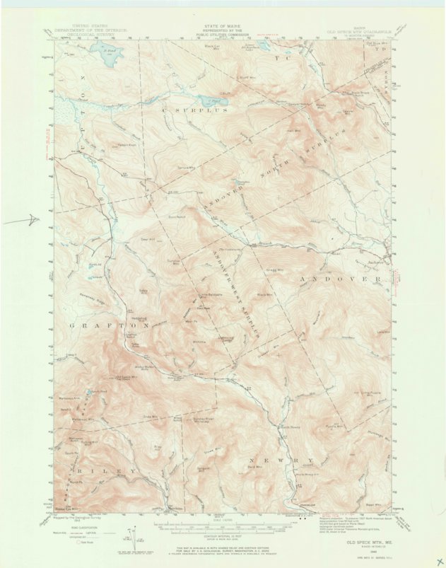 Old Speck Mountain, ME (1943, 62500-Scale) Map by United States ...