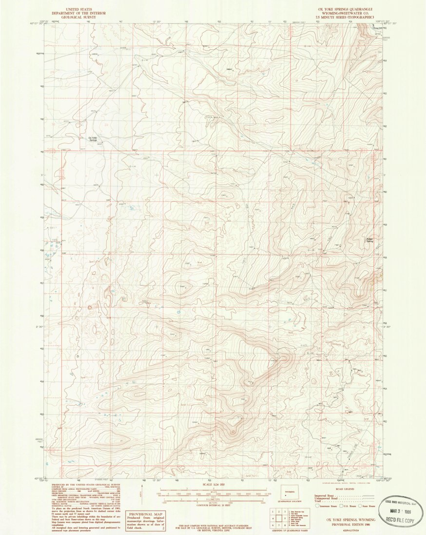 Ox Yoke Springs, WY (1986, 24000-Scale) Map by United States Geological ...