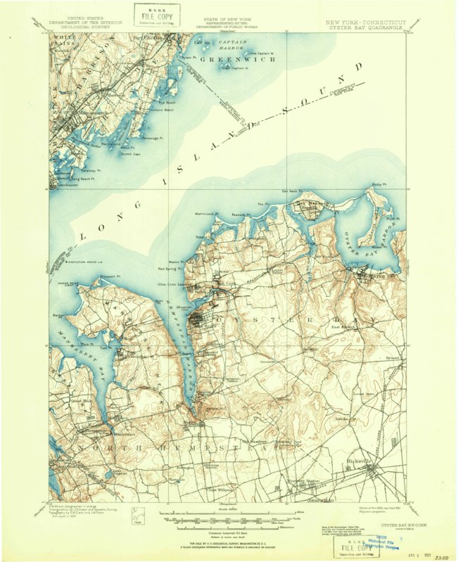 Oyster Bay, NY-CT (1900, 62500-Scale) Map by United States Geological ...
