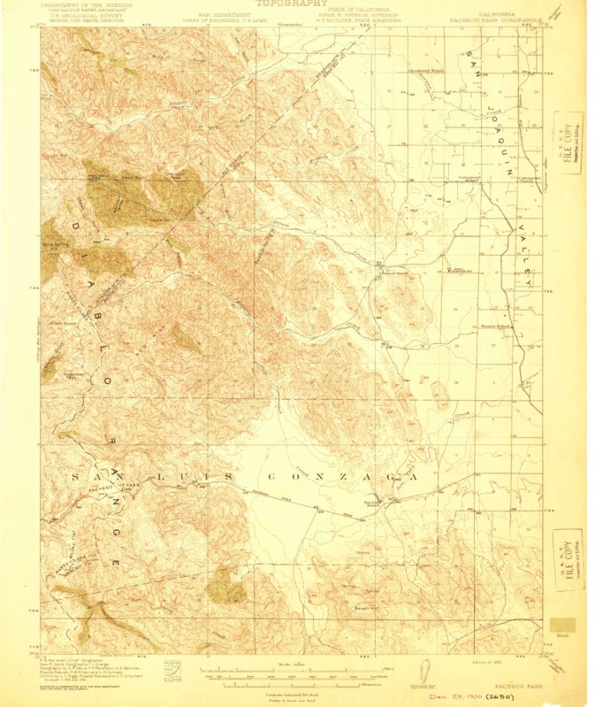 Pacheco Pass, CA (1920, 62500-Scale) Map by United States Geological ...