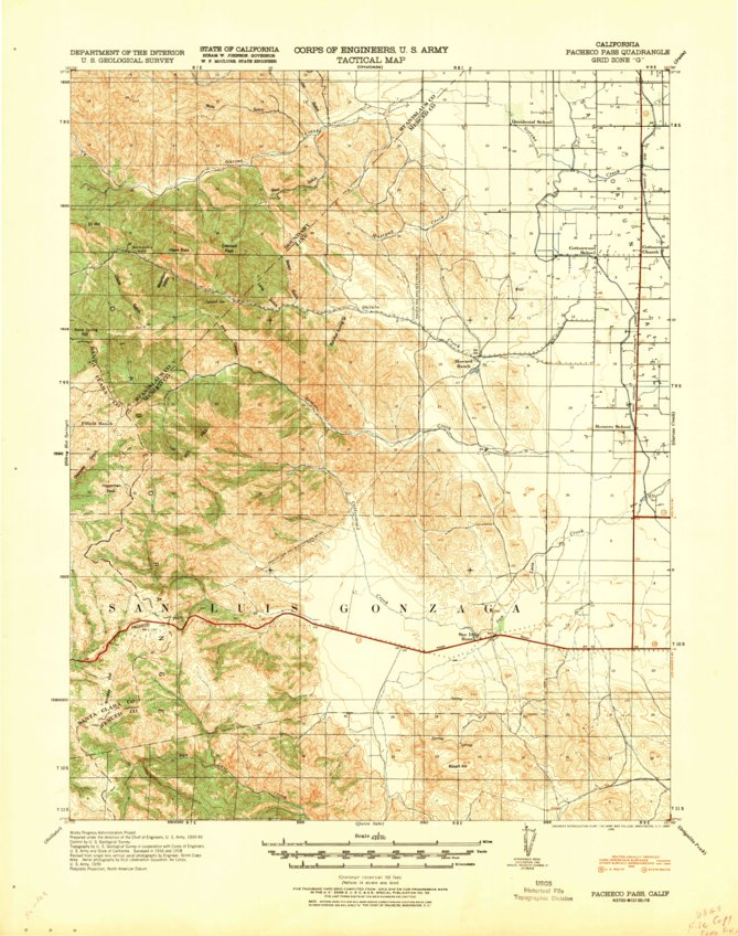 Pacheco Pass, CA (1940, 62500-Scale) Map by United States Geological ...