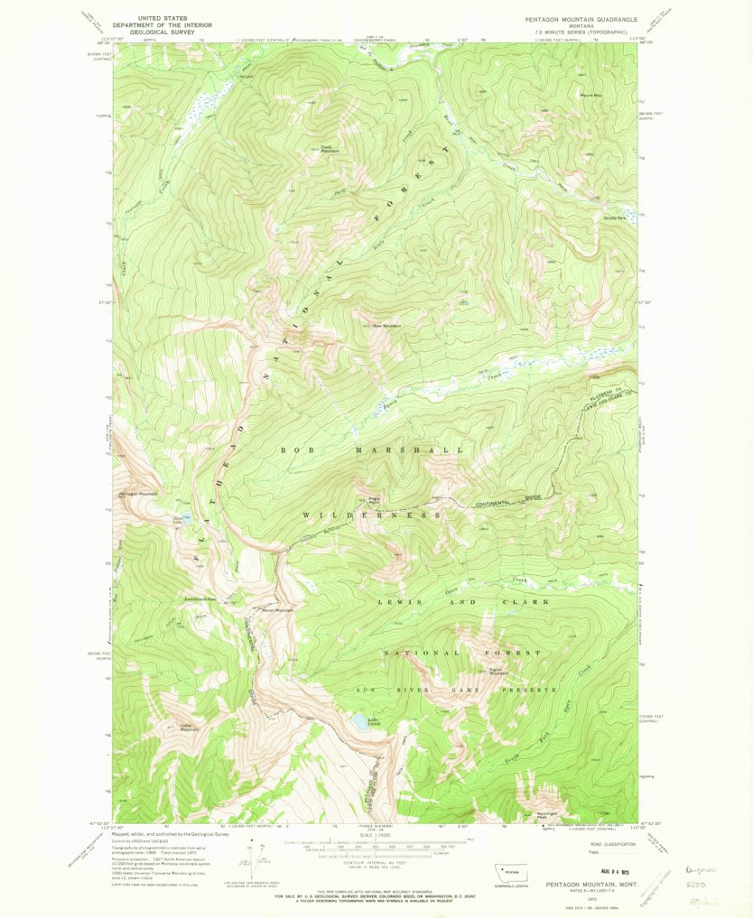 Pentagon Mountain, MT (1970, 24000-Scale) Map by United States ...