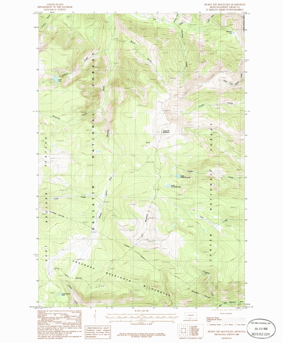 Picket Pin Mountain, MT (1986, 24000-Scale) Map by United States ...