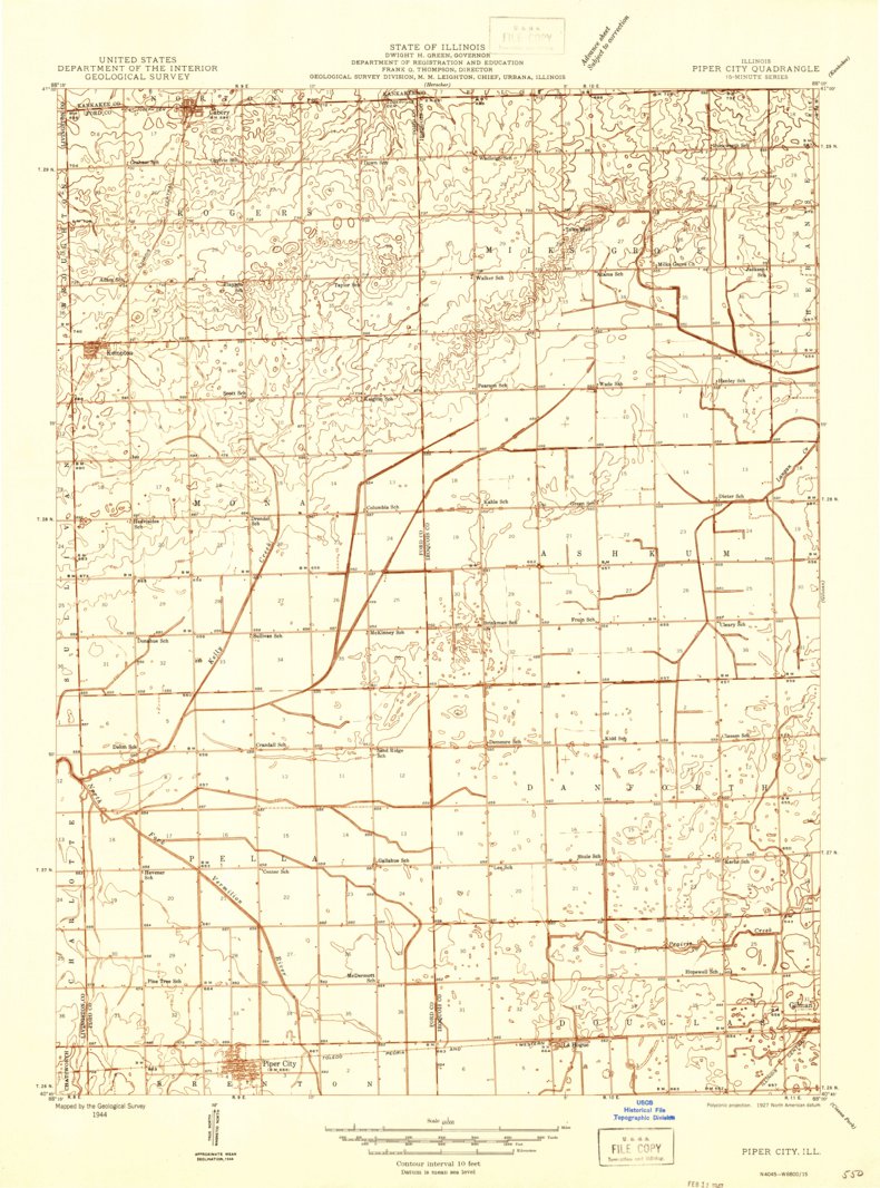Piper City, IL (1944, 48000-Scale) Map by United States Geological ...