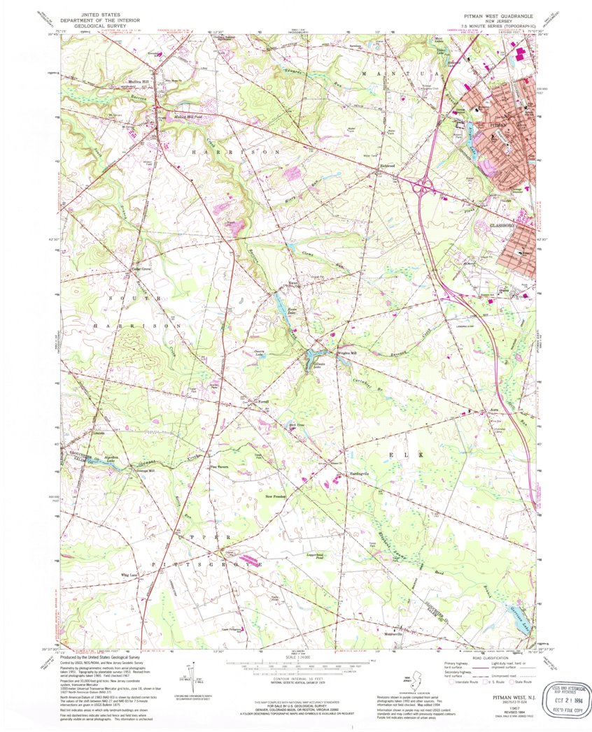 Pitman West, NJ (1967, 24000-Scale) Map by United States Geological ...