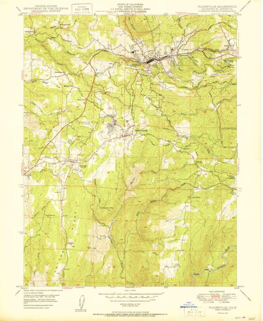 Placerville, CA (1950, 24000-Scale) Map by United States Geological ...