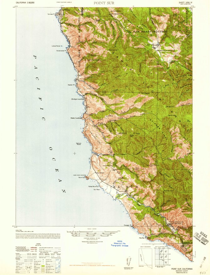 Point Sur, CA (1947, 62500-Scale) Map by United States Geological ...