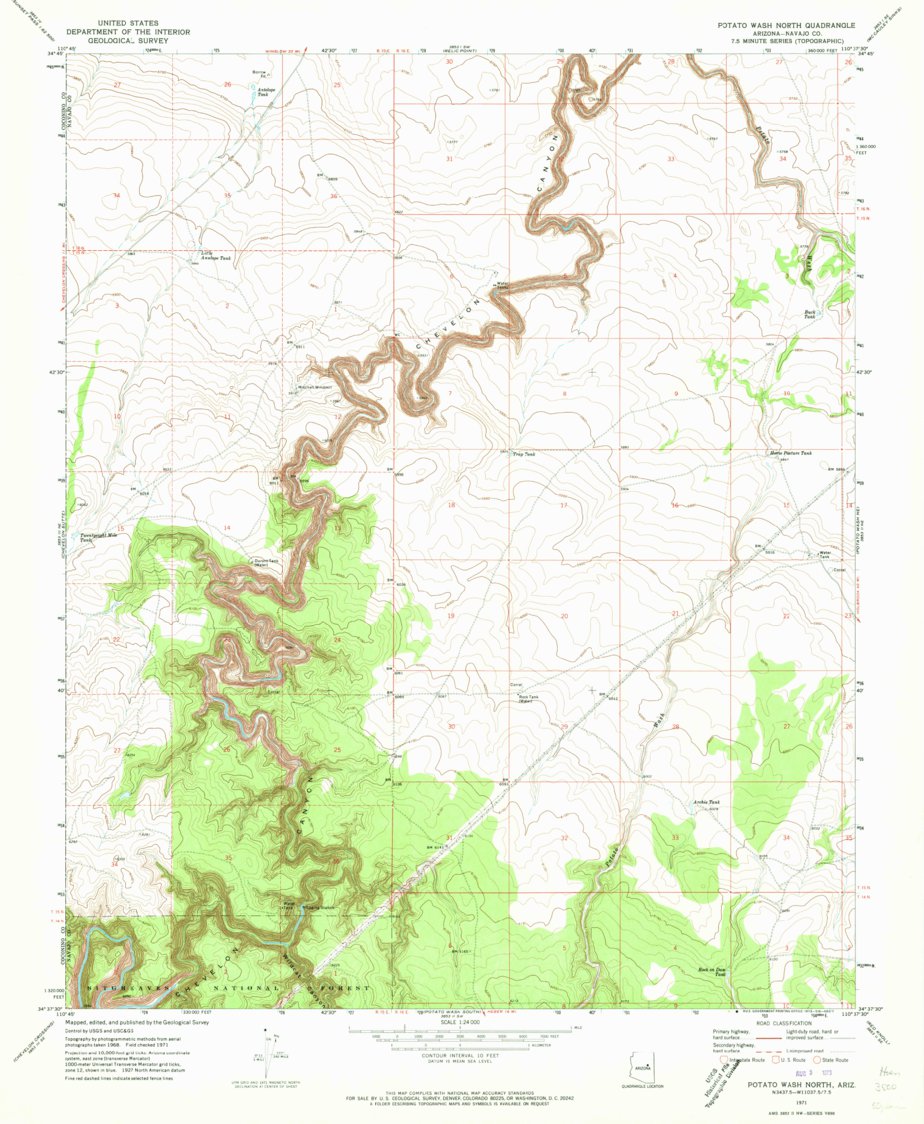 Potato Wash North, AZ (1971, 24000-Scale) Map by United States ...