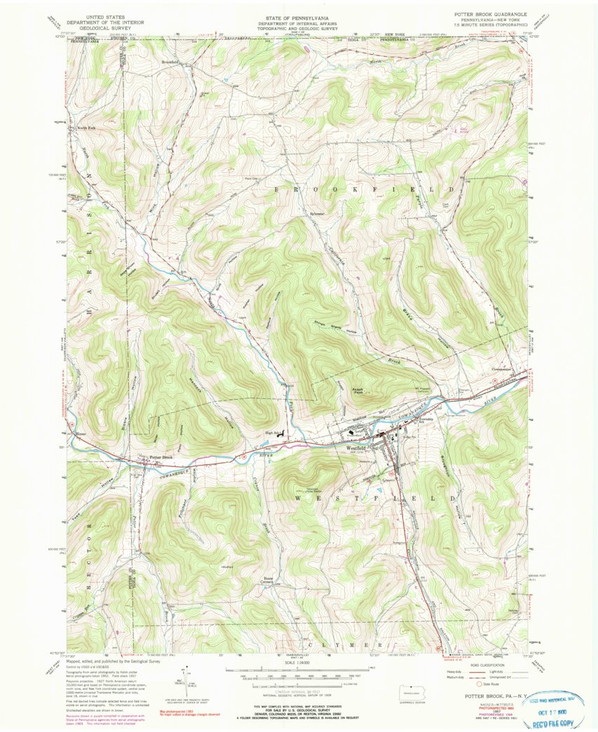 Potter Brook, PA-NY (1957, 24000-Scale) Map by United States Geological ...