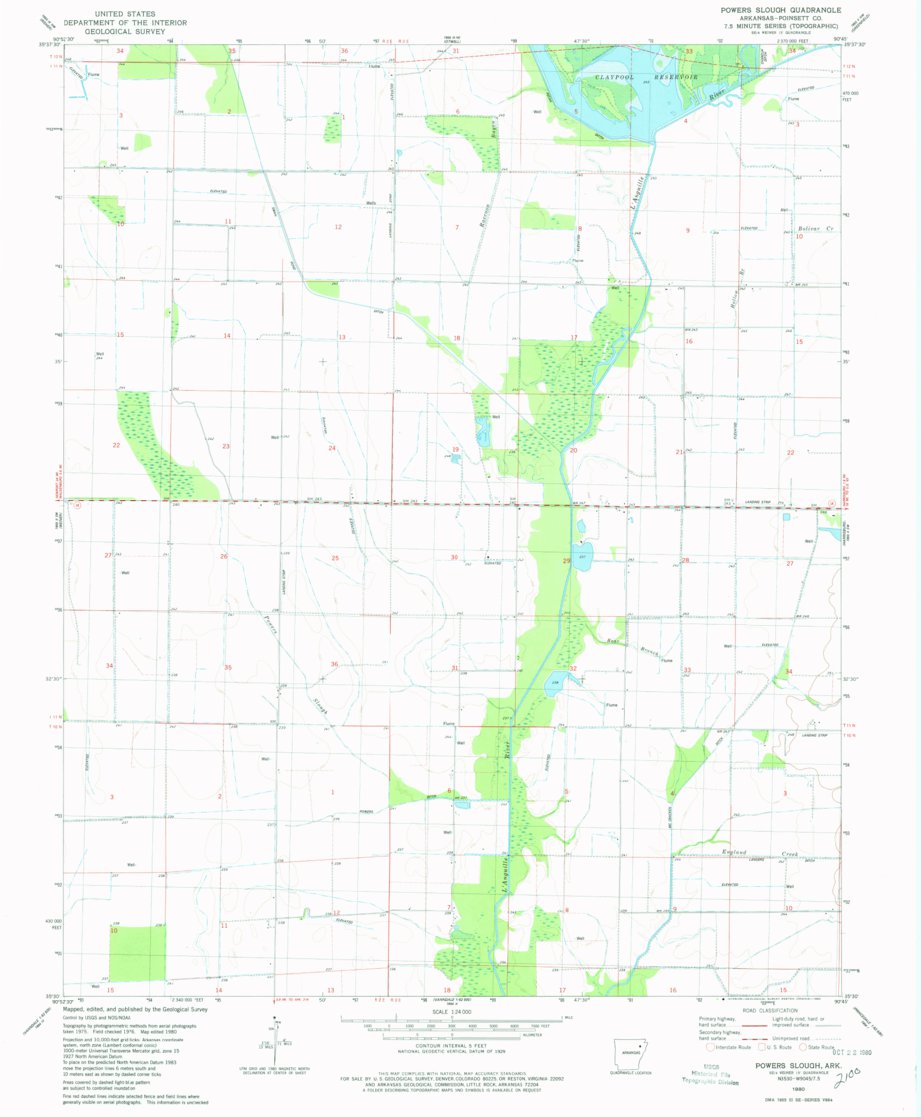 Powers Slough, AR (1980, 24000-Scale) Map by United States Geological ...