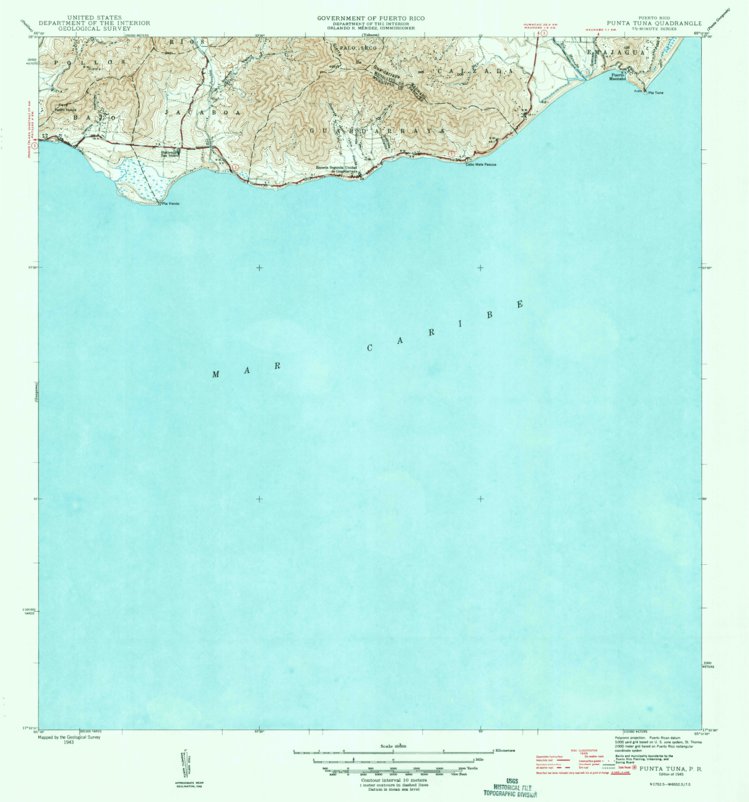 Punta Tuna, PR (1945, 30000-Scale) Map by United States Geological ...