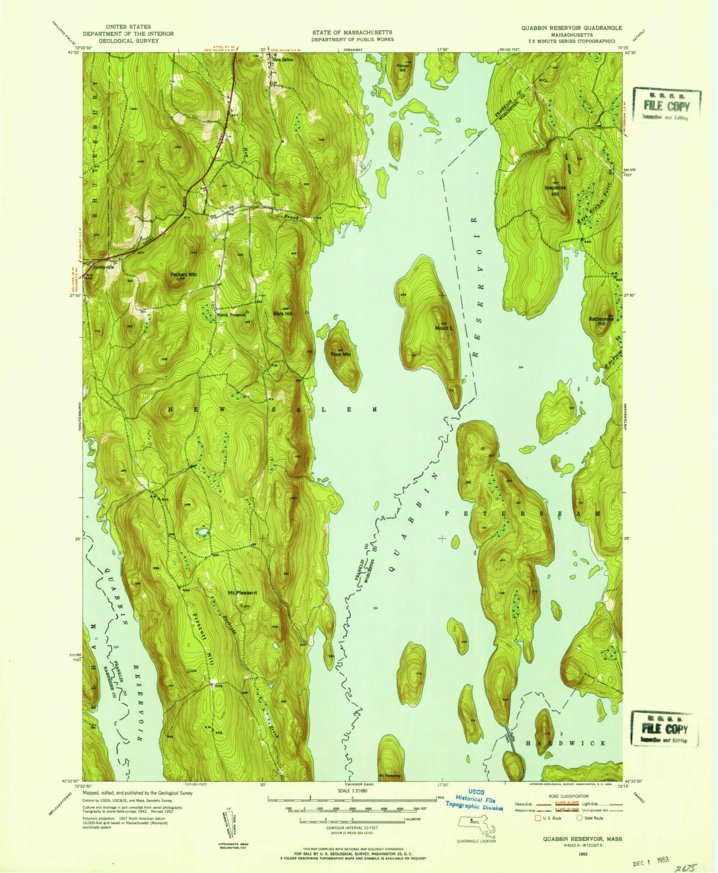 Quabbin Reservoir, MA (1952, 31680-Scale) Map by United States ...