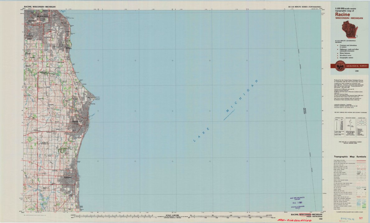 Racine, WI-MI (1980, 100000-Scale) Map by United States Geological ...