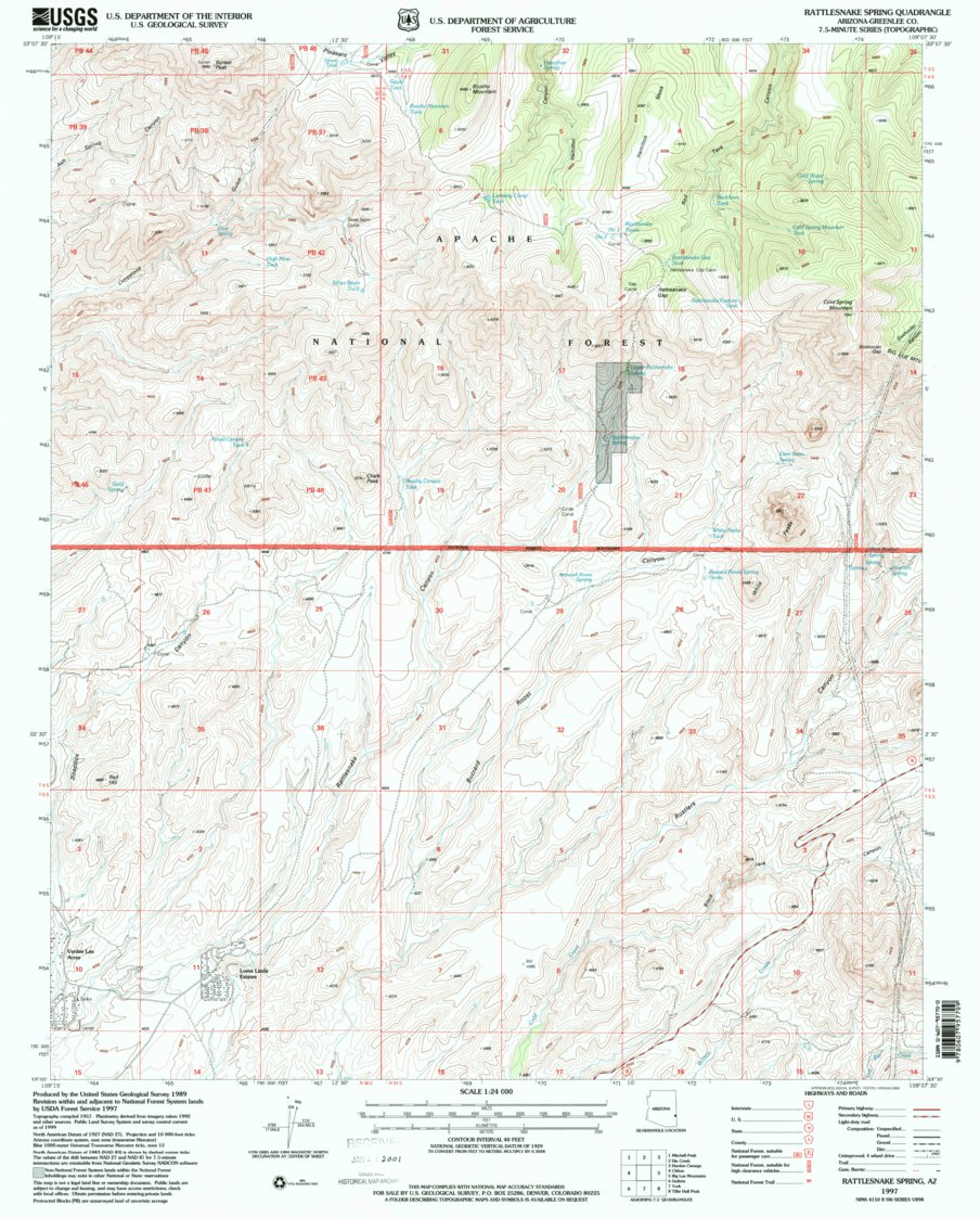Rattlesnake Spring, AZ (1997, 24000-Scale) Map by United States ...
