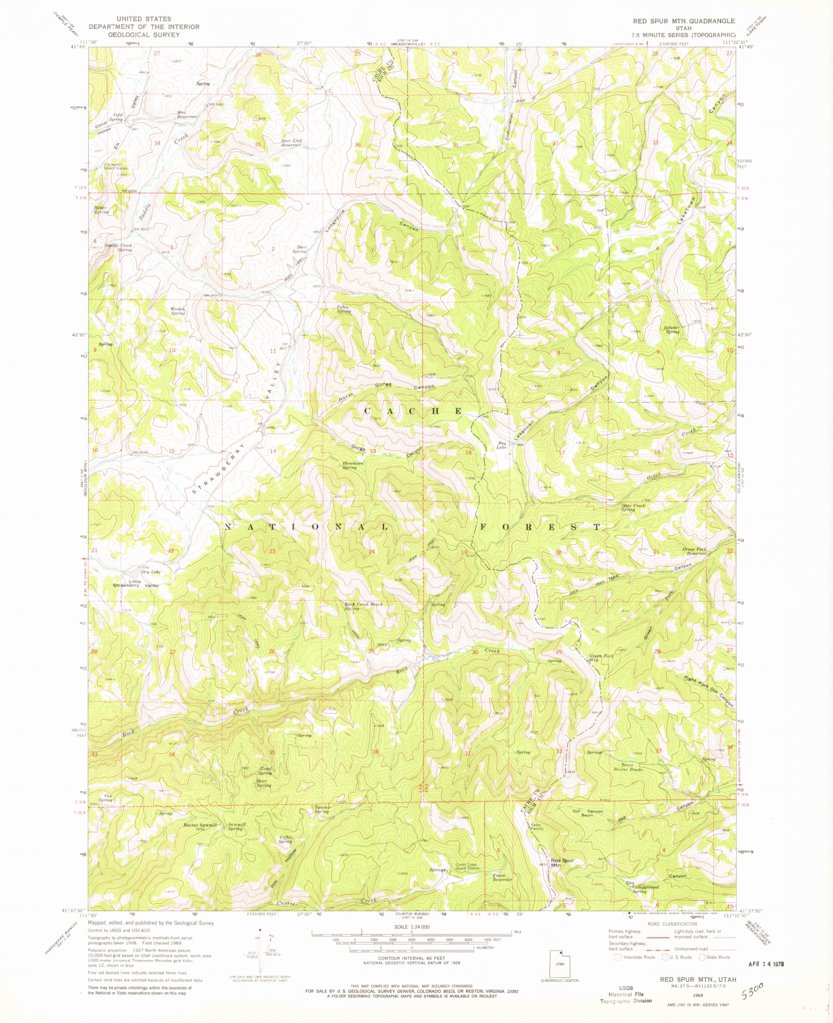 Red Spur Mountain, UT (1969, 24000-Scale) Map by United States ...