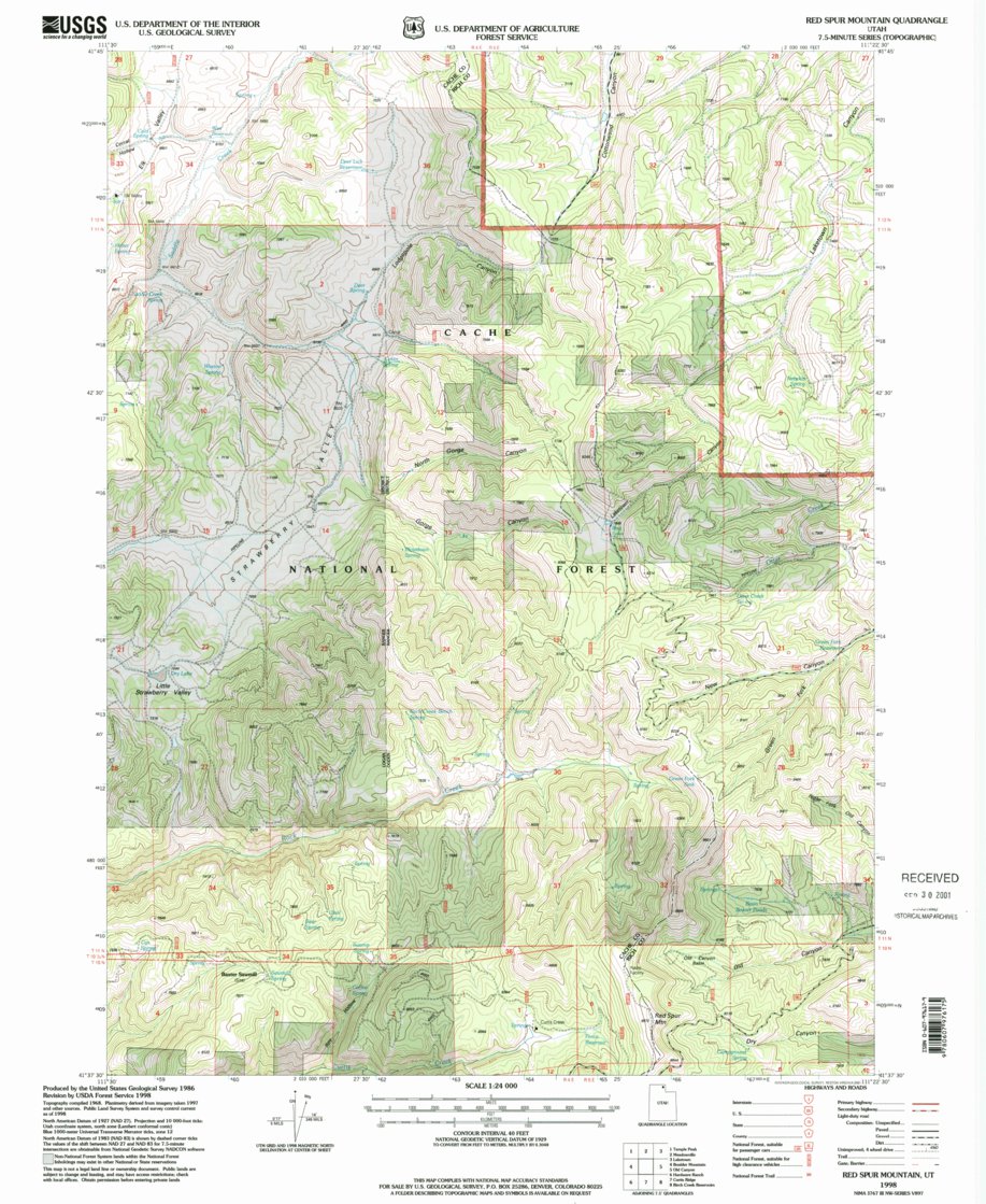 Red Spur Mountain, UT (1998, 24000-Scale) Map by United States ...