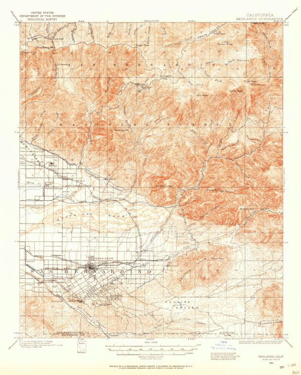 Redlands, CA (1899, 62500-Scale) Map by United States Geological Survey ...