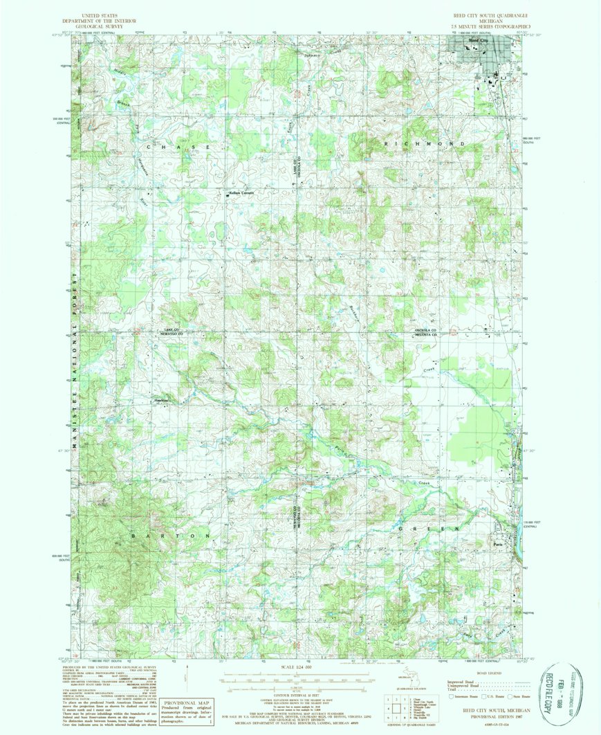 Reed City South, MI (1987, 24000-Scale) Map by United States Geological ...