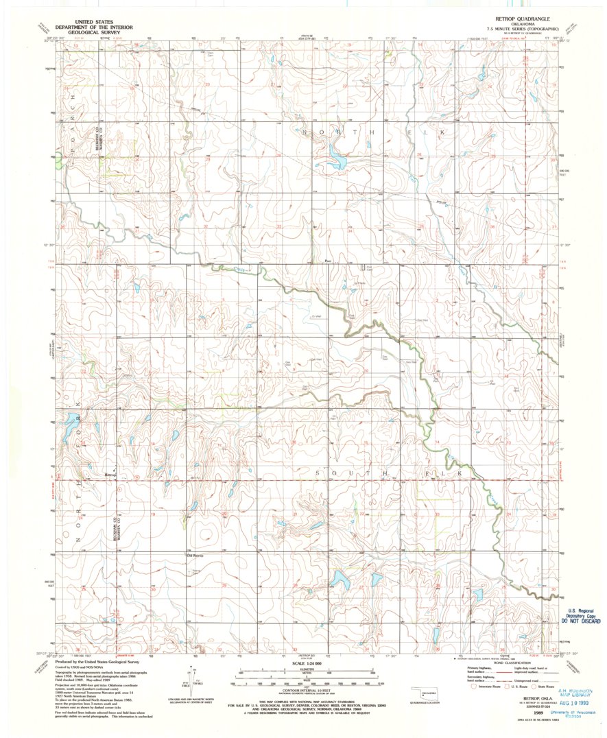 Retrop, OK (1989, 24000-Scale) Map by United States Geological Survey ...