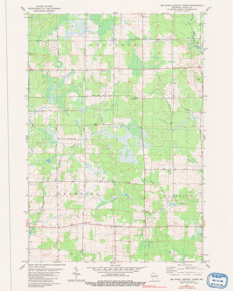 Rib River Lookout Tower, WI (1979, 24000-Scale) Map by United States ...