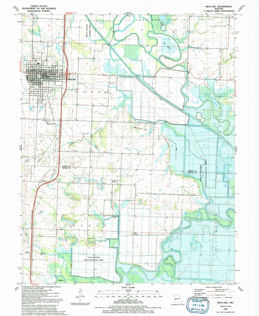 Rich Hill, MO (1991, 24000-Scale) Map by United States Geological ...