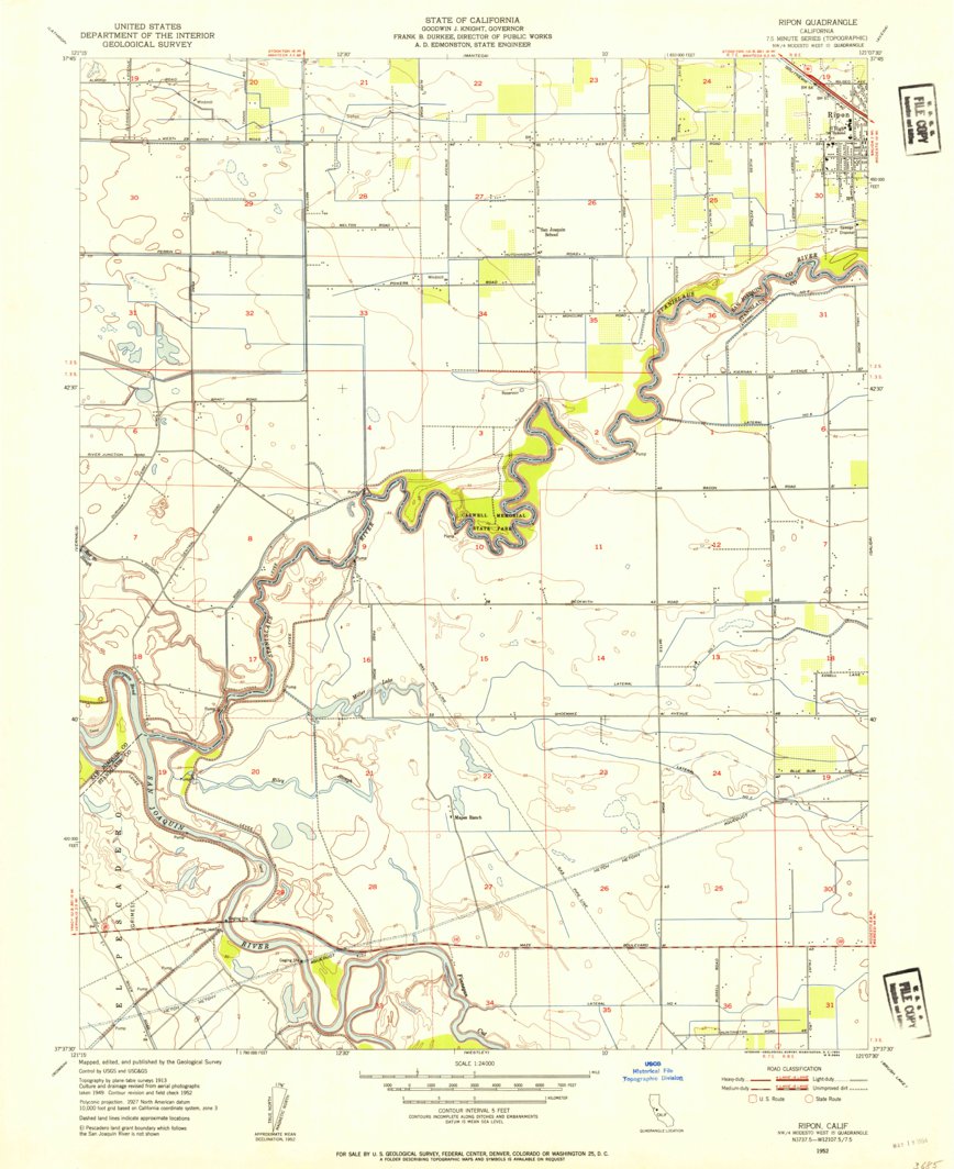 Ripon, CA (1952, 24000-Scale) Map by United States Geological Survey ...