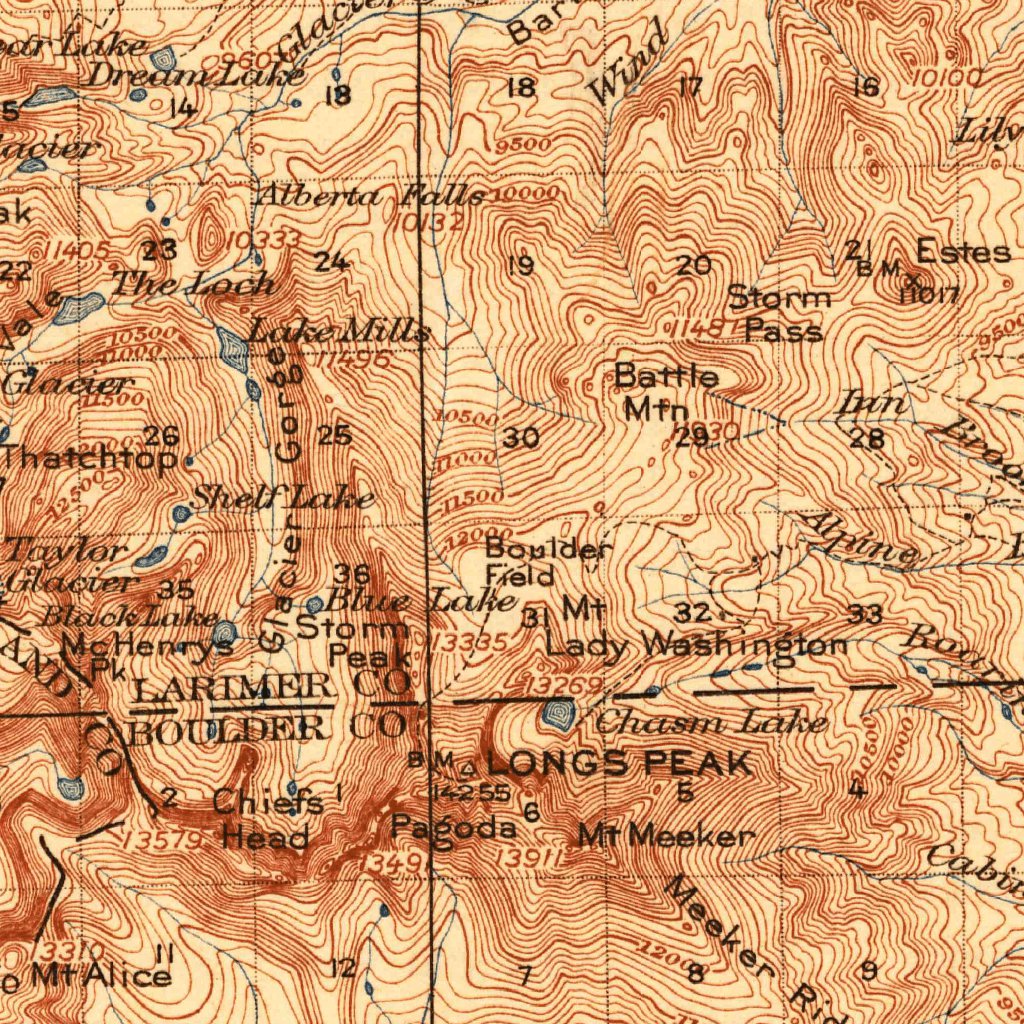 Rocky Mountain National Peak, CO (1919, 125000-Scale) Map by United ...