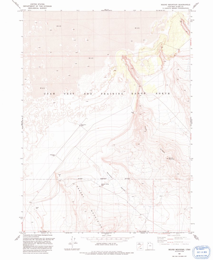 Round Mountain, UT (1991, 24000-Scale) Map by United States Geological ...