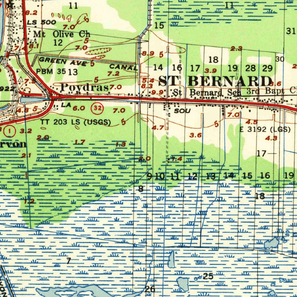 Saint Bernard, LA (1942, 62500-Scale) Map by United States Geological ...