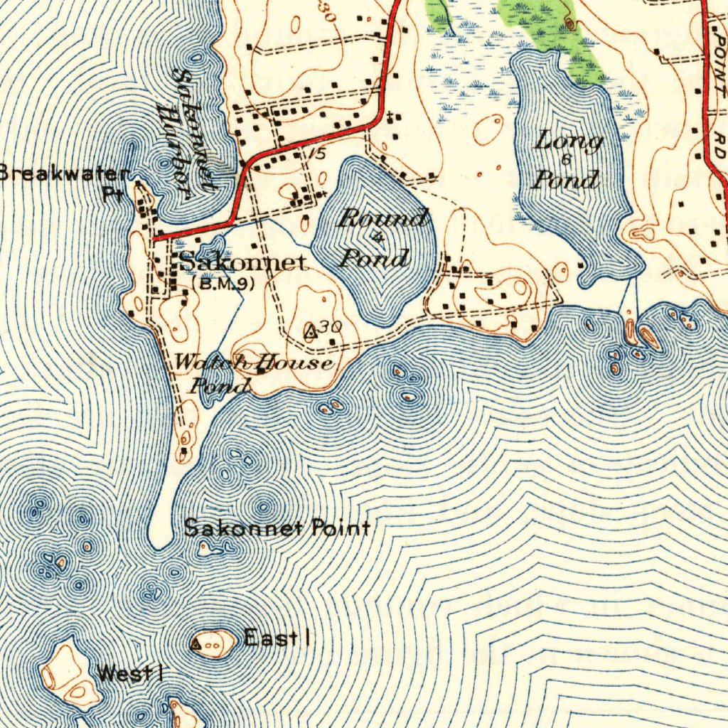 Sakonnet Point, RI (1942, 31680-Scale) Map by United States Geological ...