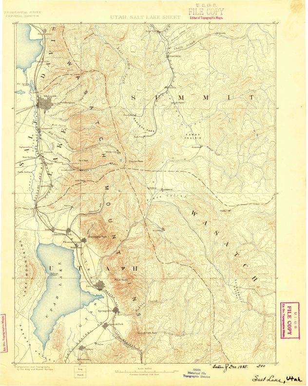 Salt Lake City W, UT-WY (1885, 250000-Scale) Map by United States ...