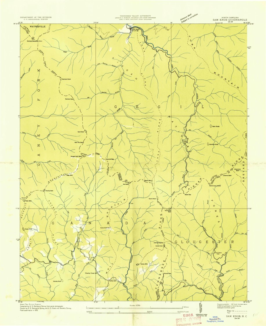 Sam Knob, NC (1935, 24000-Scale) Map by United States Geological Survey ...