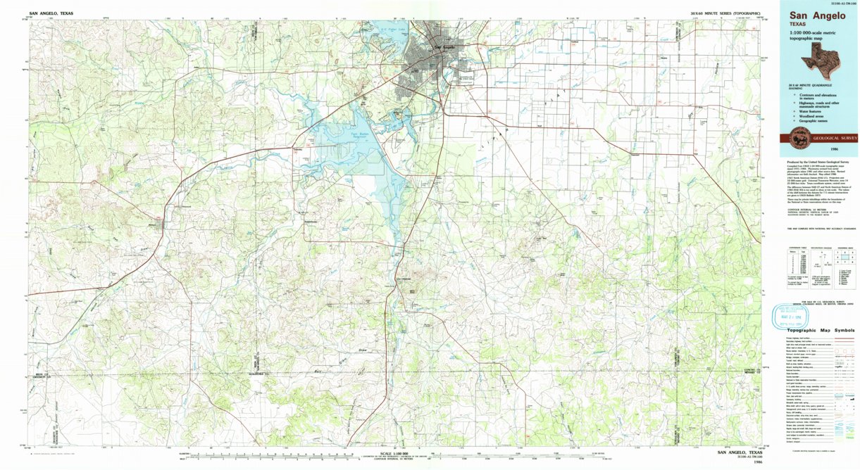San Angelo, TX (1986, 100000-Scale) Map by United States Geological ...