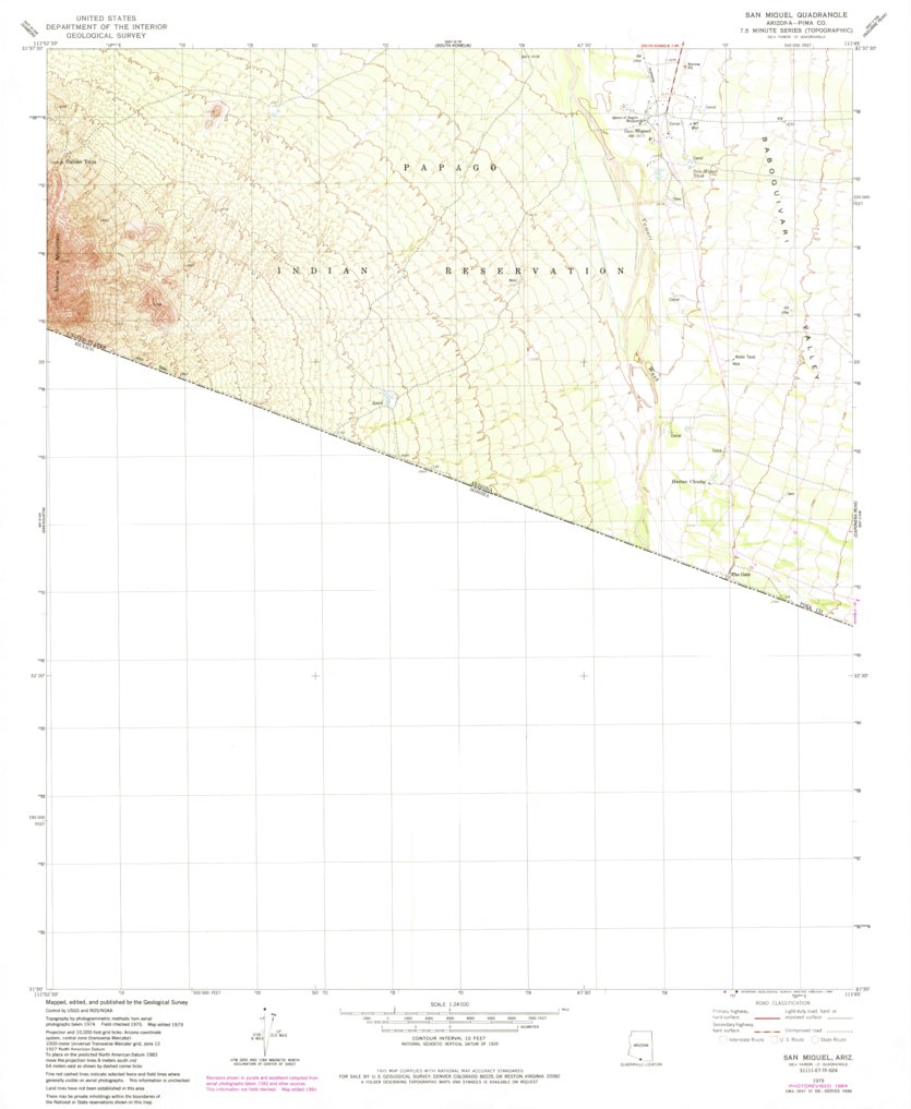 San Miguel, AZ (1979, 24000-Scale) Map by United States Geological ...