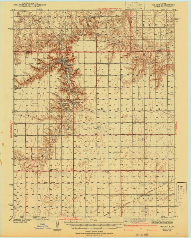 Sandon, KS (1942, 62500-Scale) Map by United States Geological Survey ...