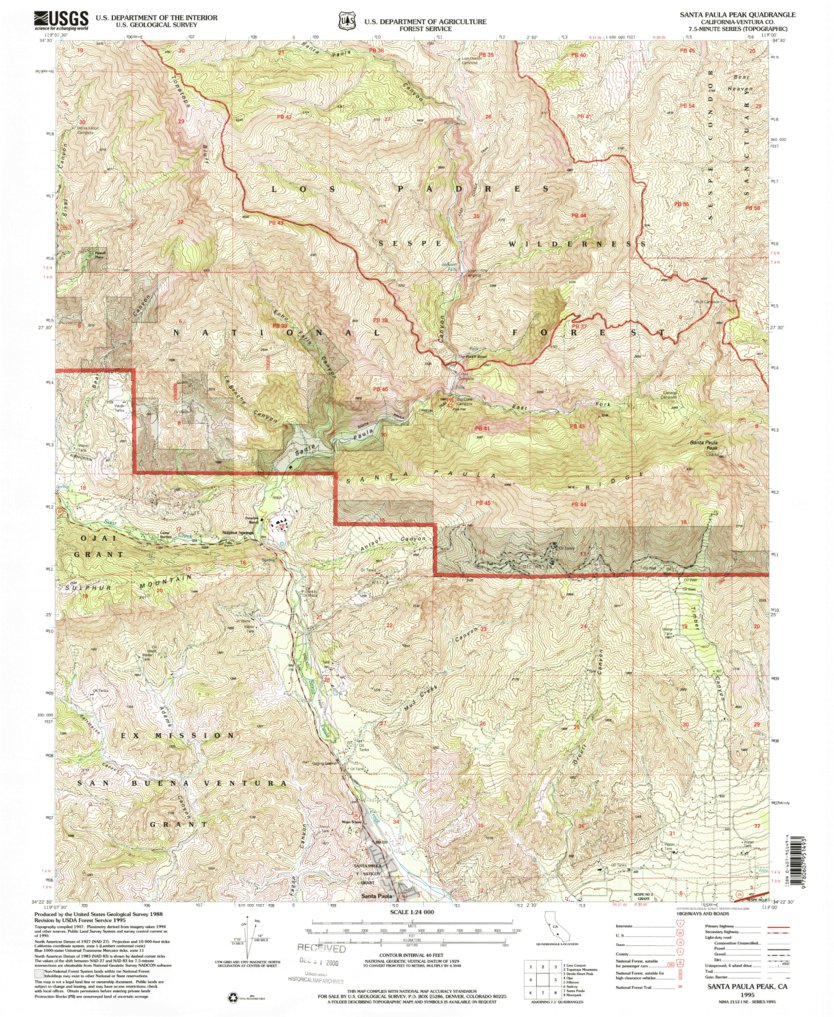 Santa Paula Peak, CA (1995, 24000-Scale) Map by United States ...