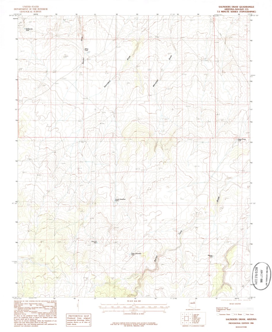 Saunders Draw, AZ (1986, 24000-Scale) Map by United States Geological ...