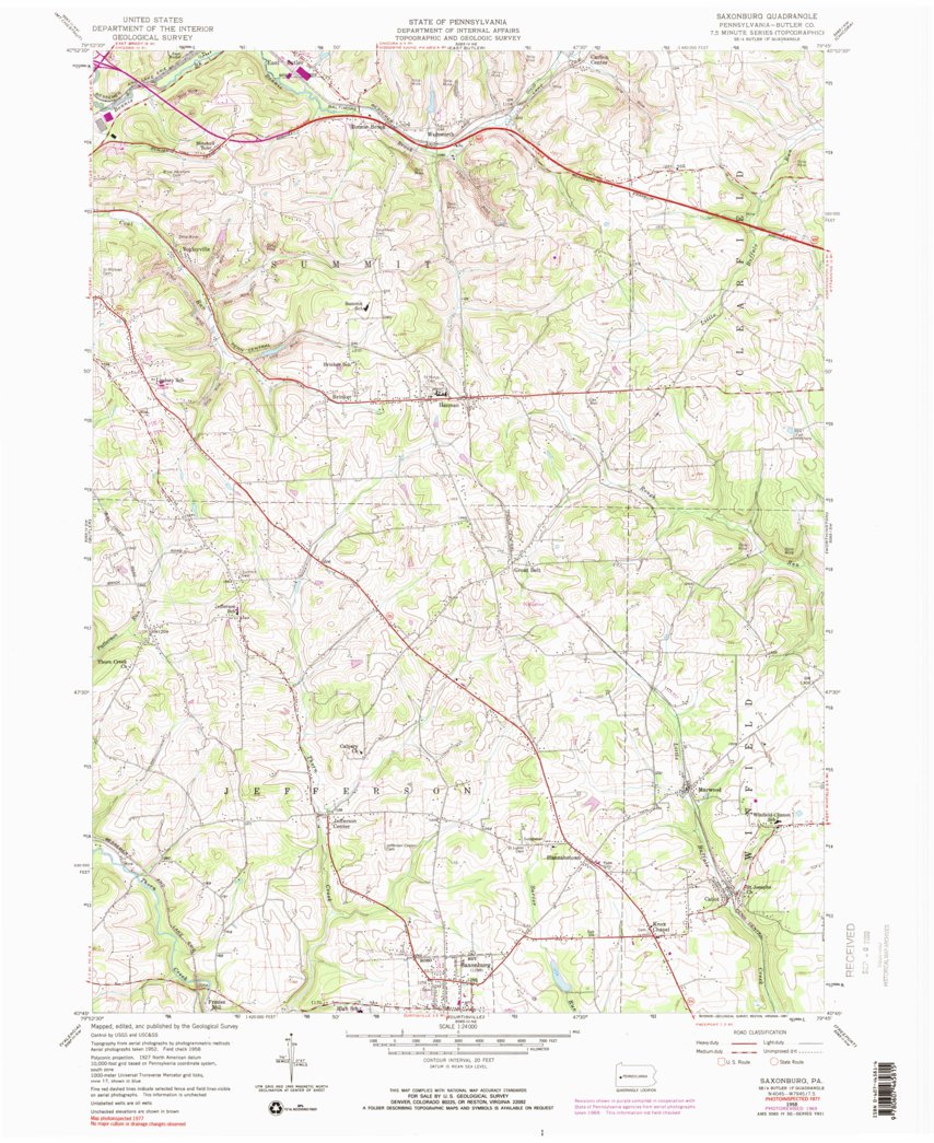 Saxonburg, PA (1958, 24000-Scale) Map by United States Geological ...