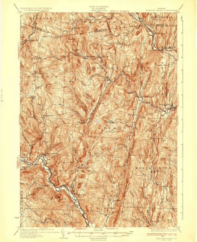 Saxtons River, VT (1933, 62500-Scale) Map by United States Geological ...