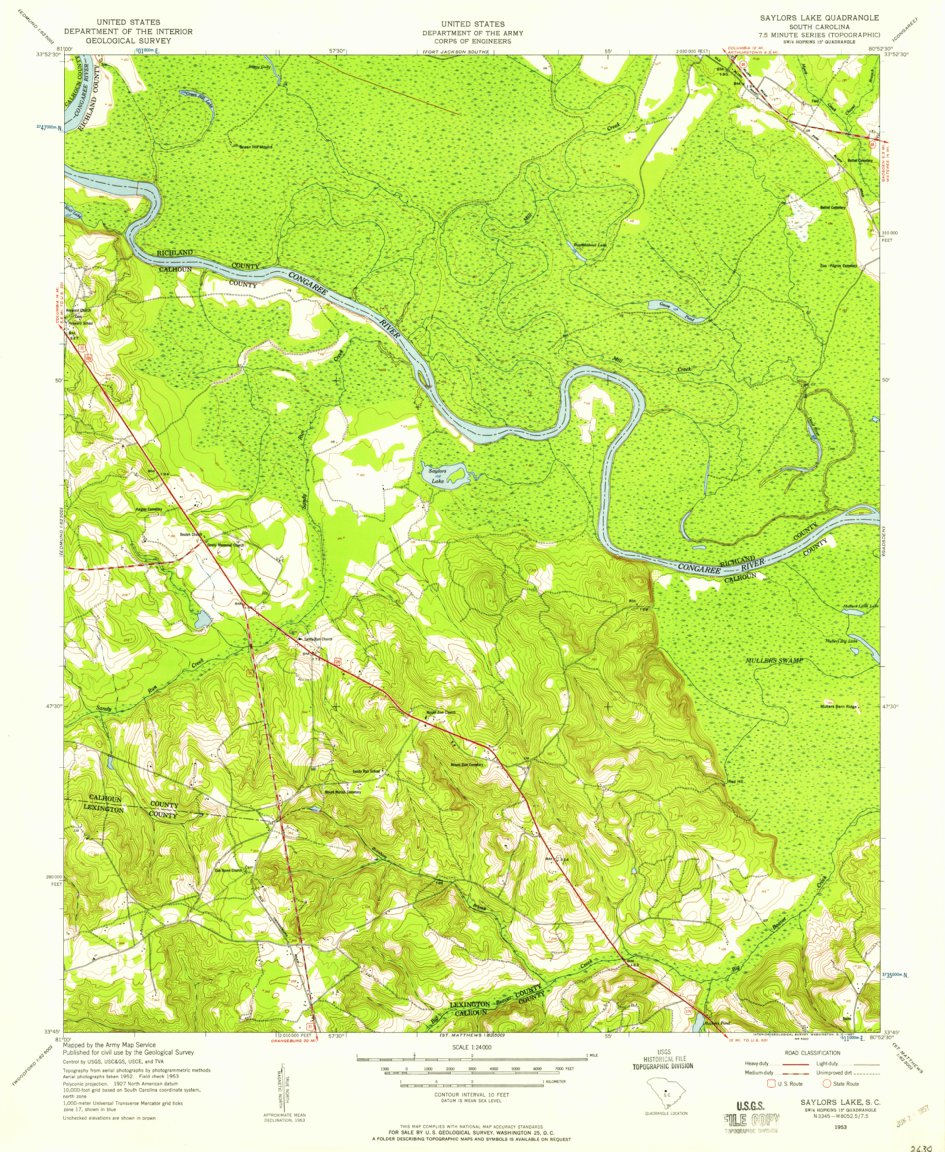 Saylors Lake, SC (1953, 24000-Scale) Map by United States Geological ...