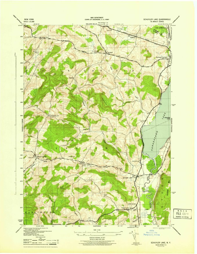 Schuyler Lake, NY (1945, 31680-Scale) Map by United States Geological ...