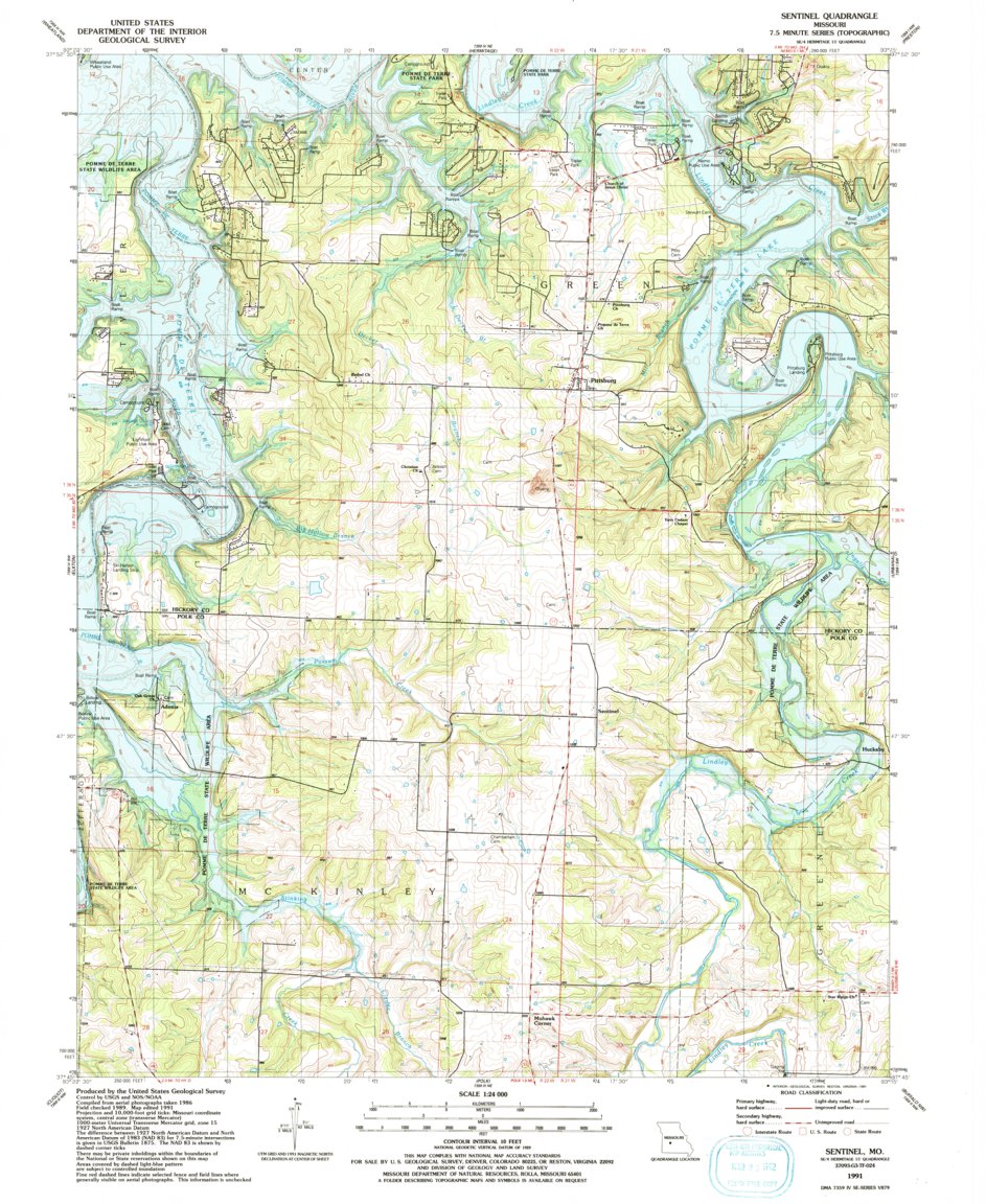 Sentinel, MO (1991, 24000-Scale) Map by United States Geological Survey ...