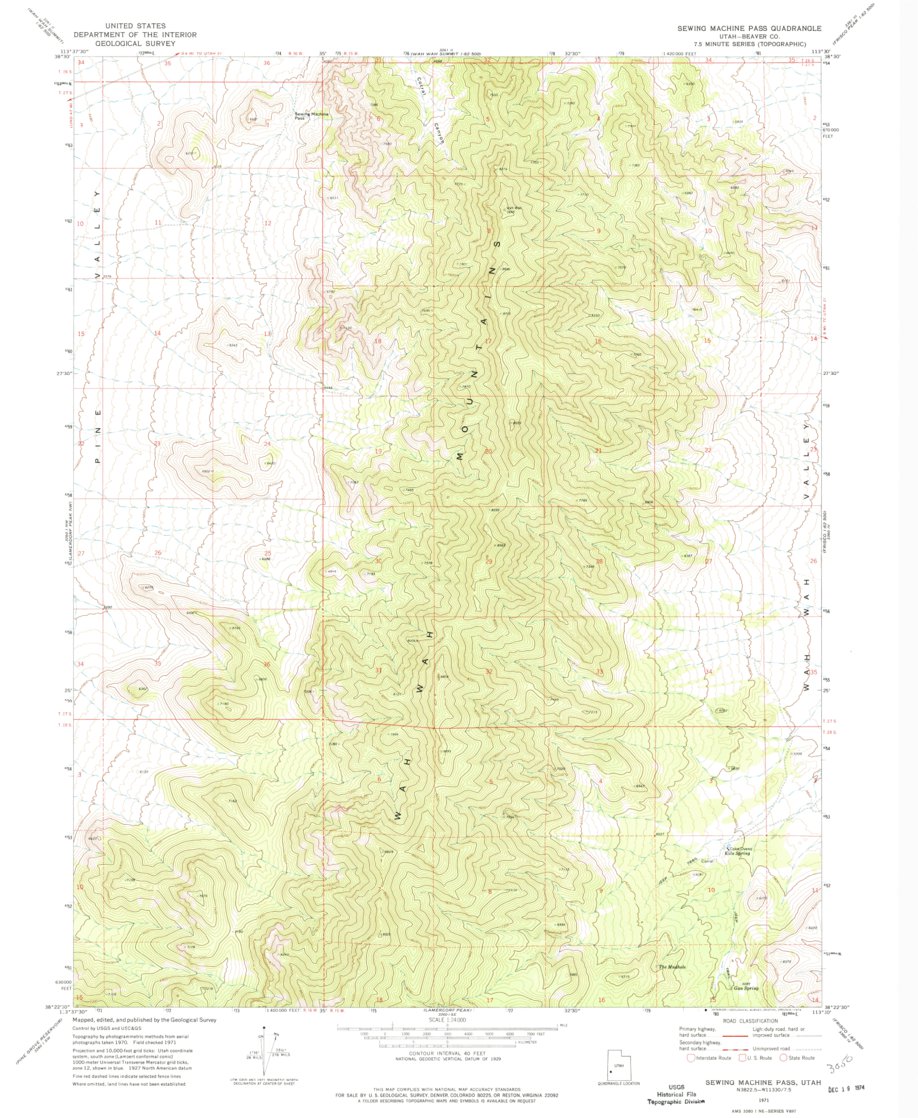 Sewing Machine Pass, UT (1971, 24000-Scale) Map by United States ...
