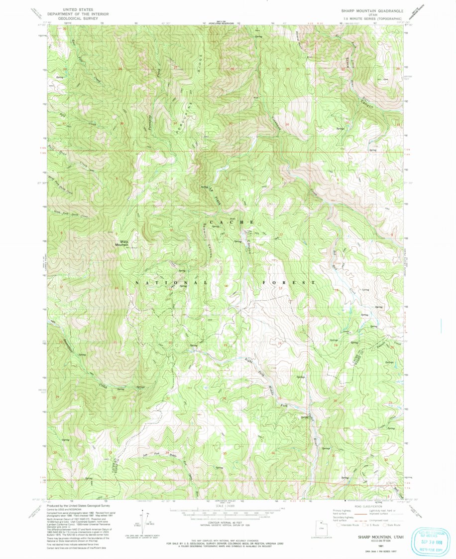 Sharp Mountain, UT (1991, 24000-Scale) Map by United States Geological ...