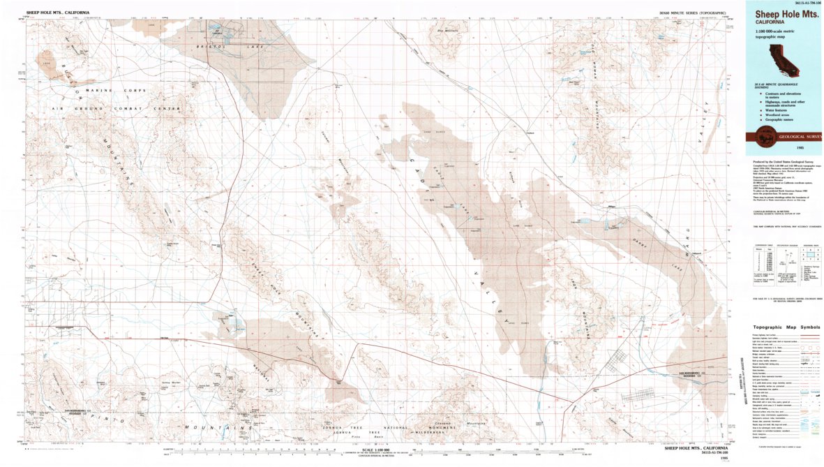 Sheep Hole Mountains, CA (1985, 100000-Scale) Map by United States ...