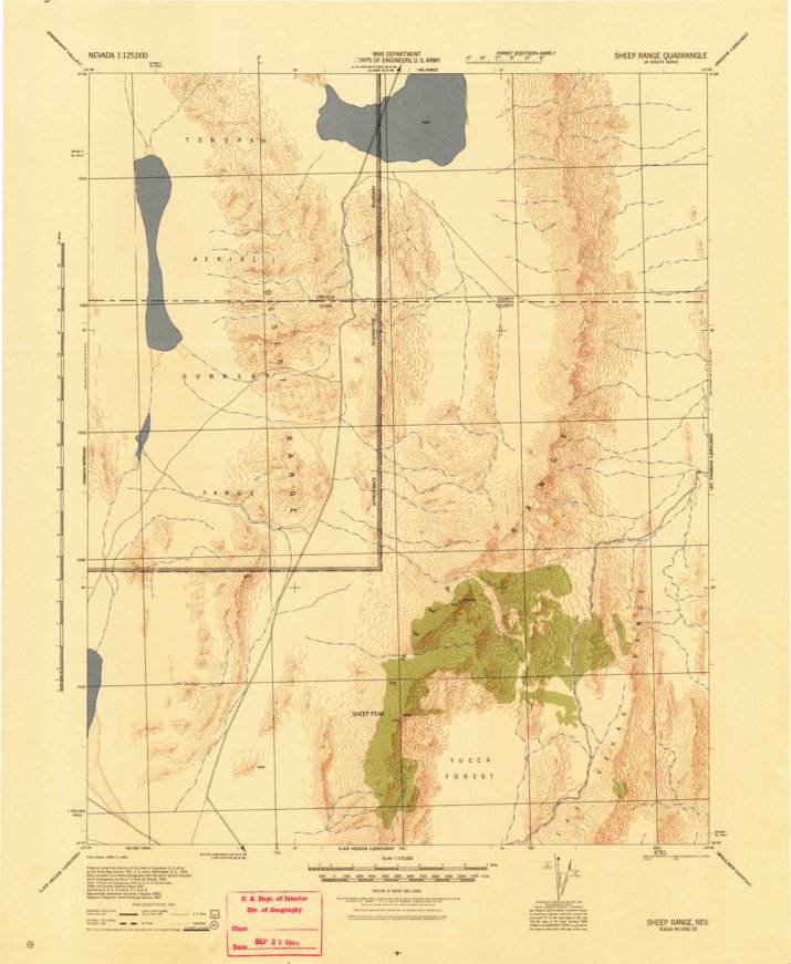 Sheep Range, NV (1945, 125000-Scale) Map by United States Geological ...